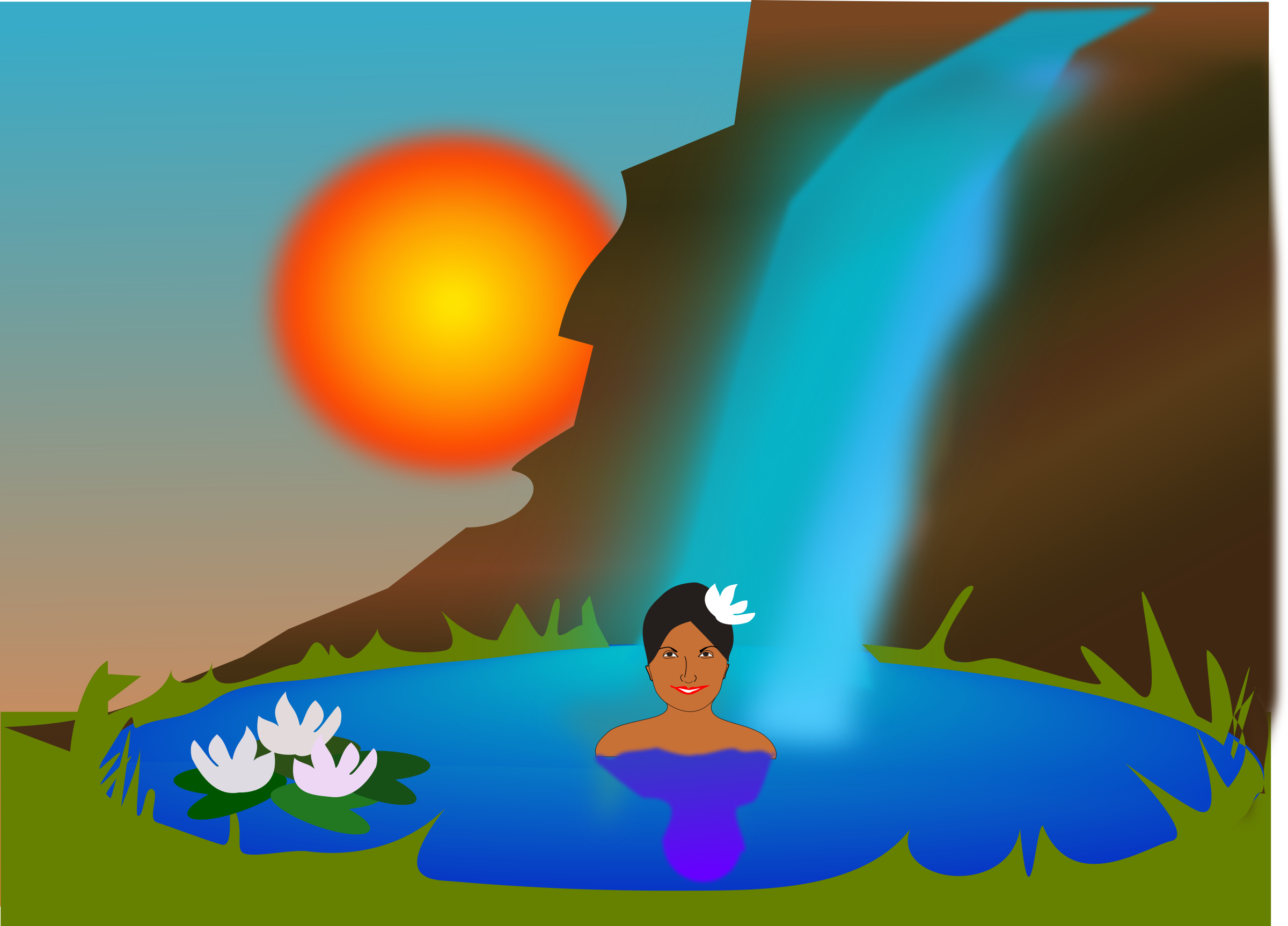 Clipart - bathing in a waterfall