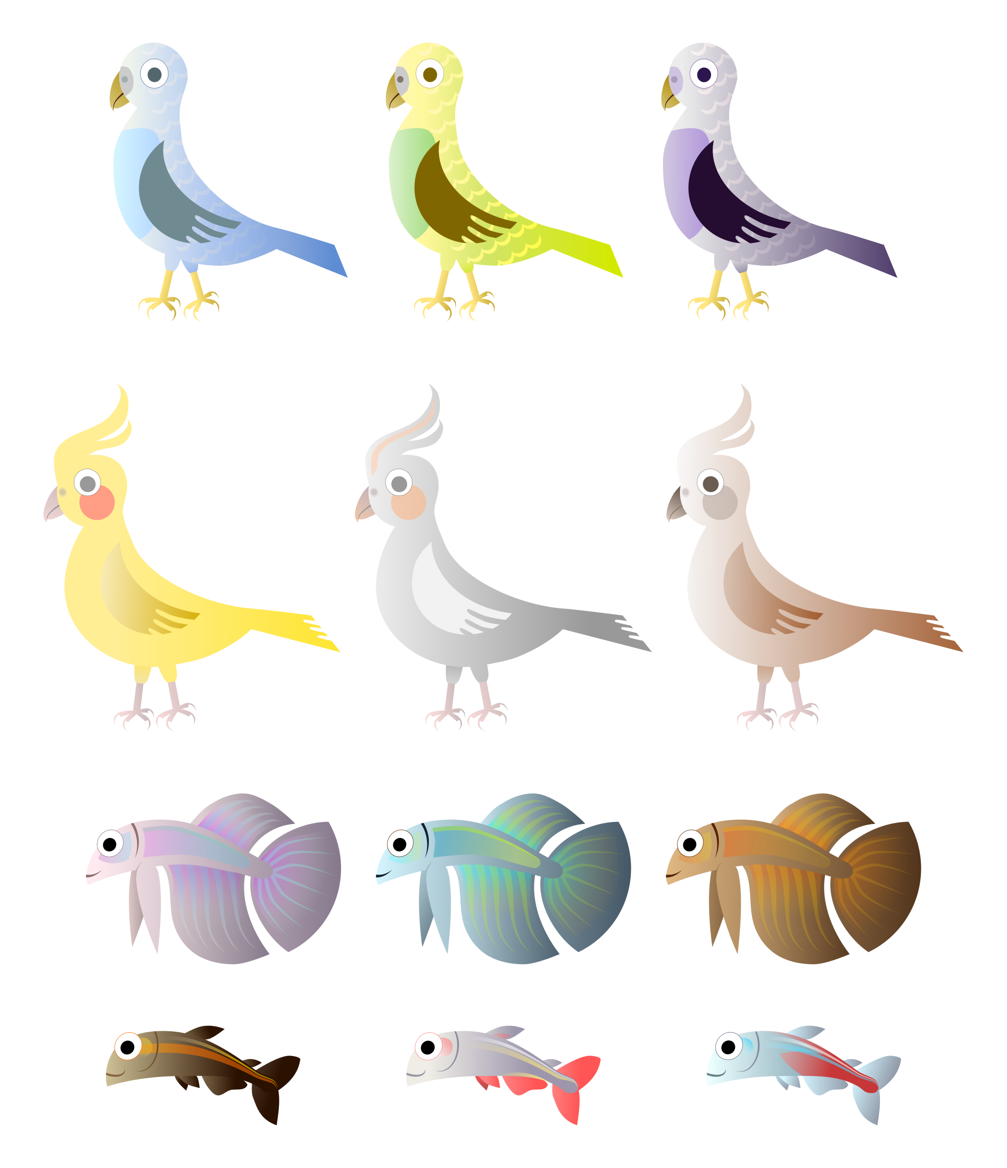 Clipart Simple Birds And Fishes