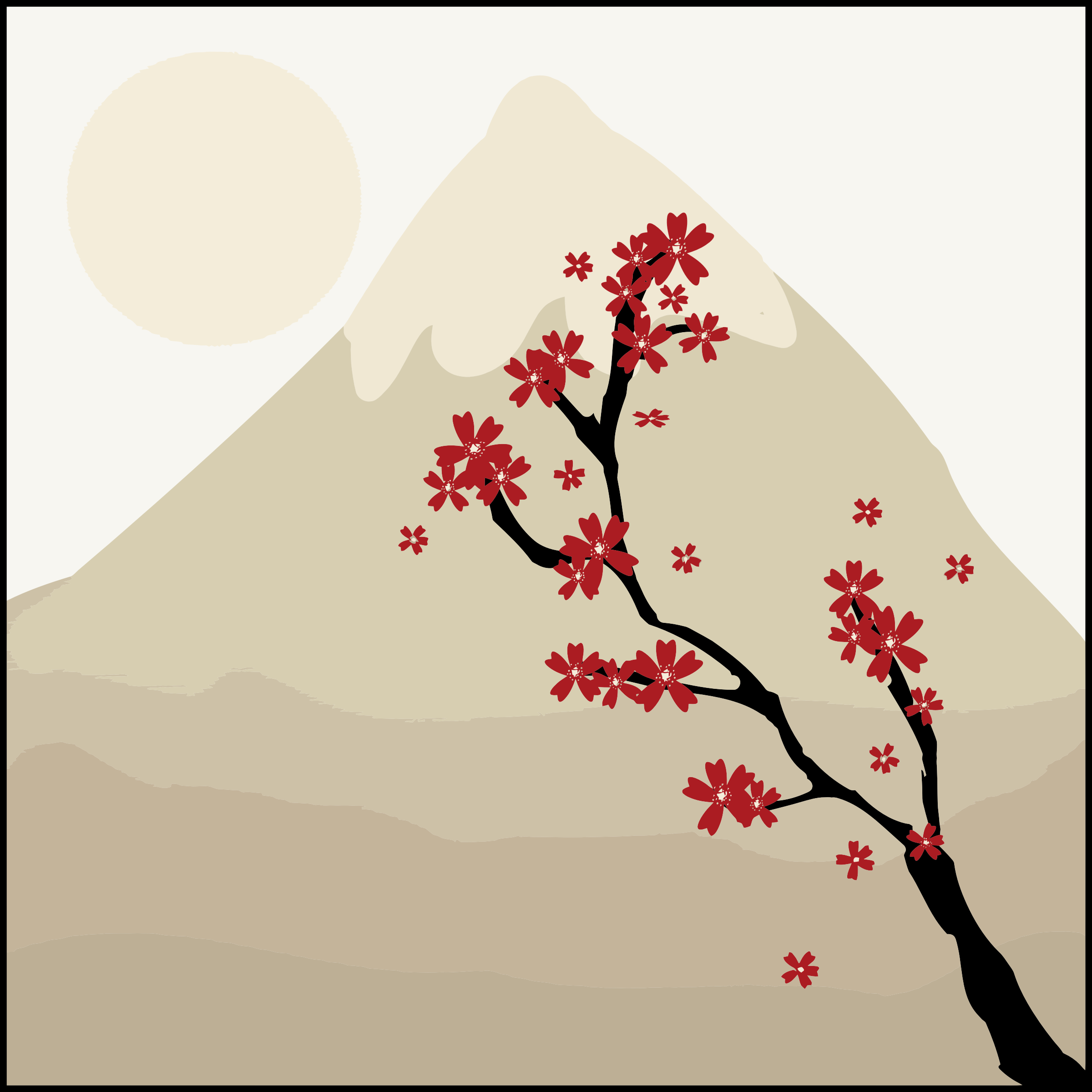 Clipart - Japanese Maple Tree In The Shadow Of A Mountain