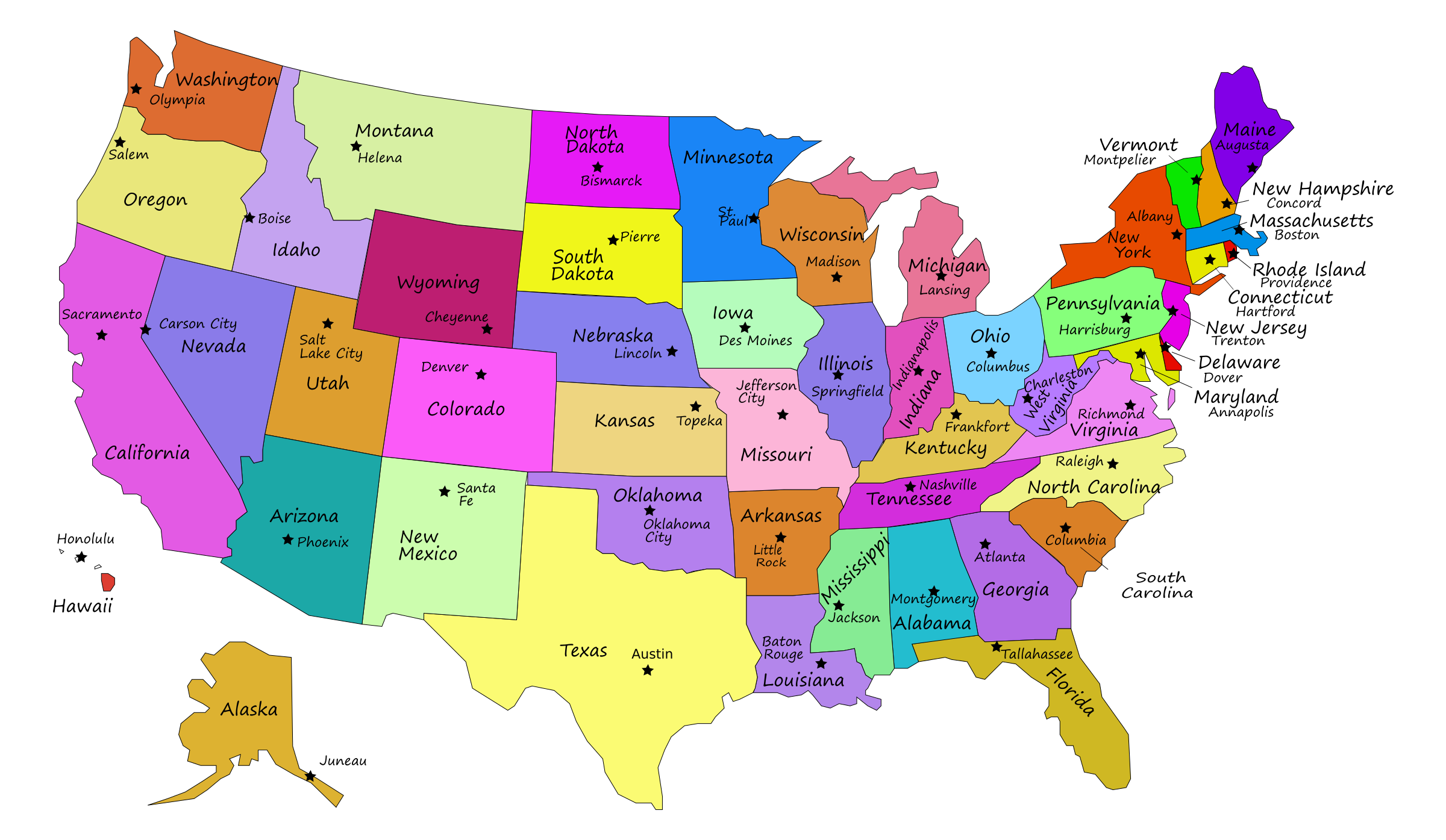Labeled Usa Map States And Capitals United States Map State Images