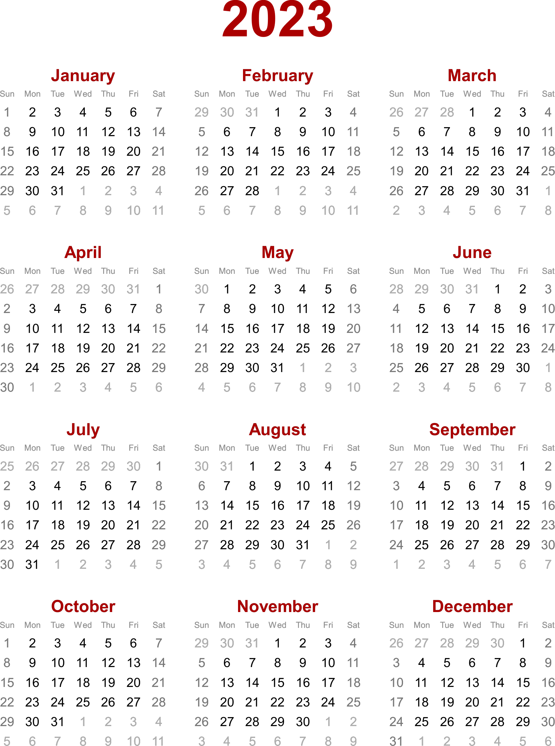Clipart 2023 Calendar