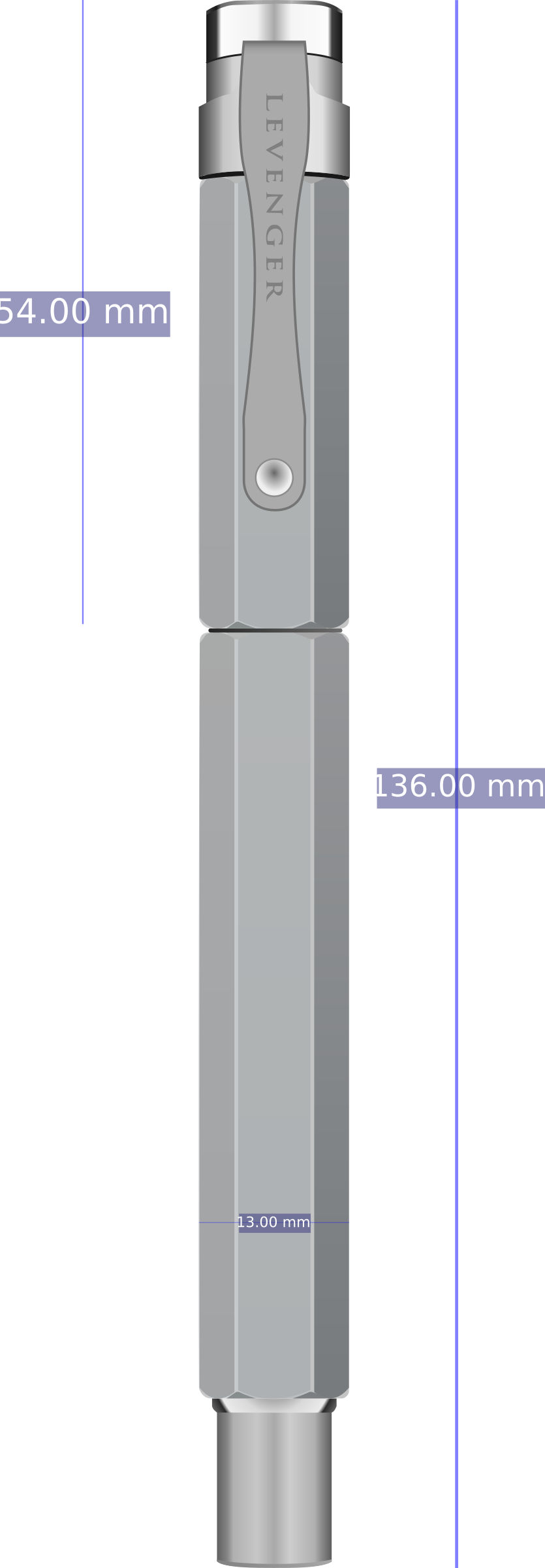 Clipart - Levenger L-Tech 3.0 chrome fountain pen with dimensions