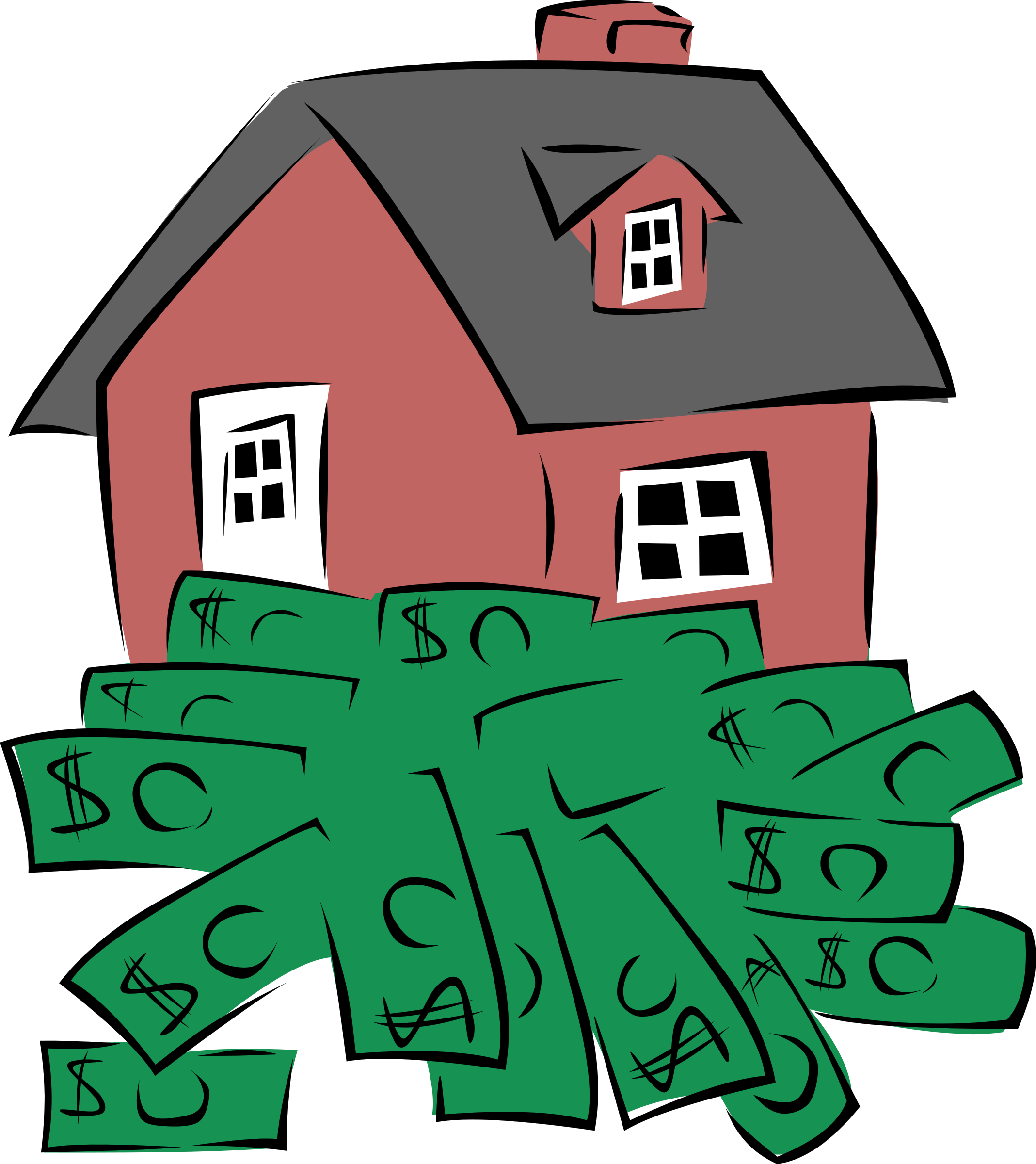 Clipart - House sitting on a pile of money