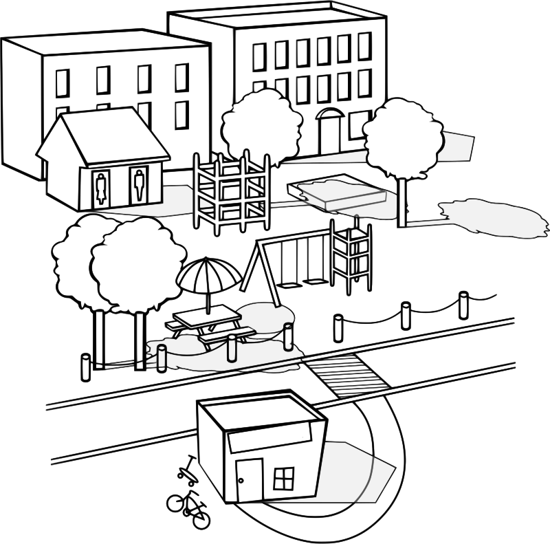 Clipart - Neighborhood with Various Buildings