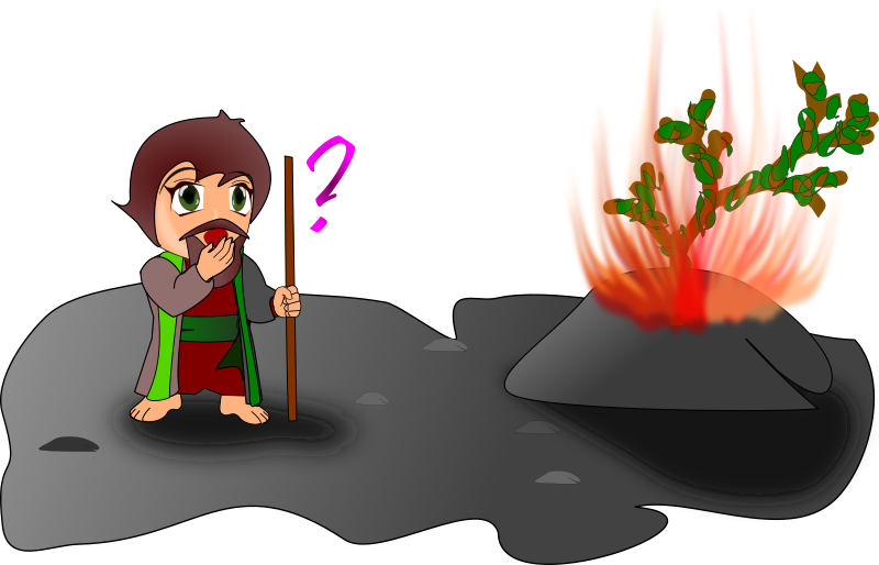 Clipart - moses and the burning bush (chibi version)