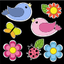 Clipart - Birds Butterfly Ladybug And Flowers No Background